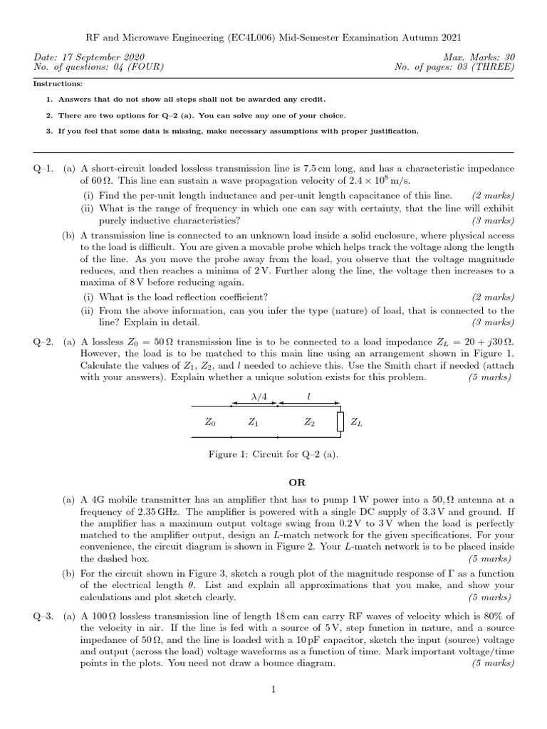 RFMW Mid Sem 2021 | PDF | Amplifier | Transmission Line