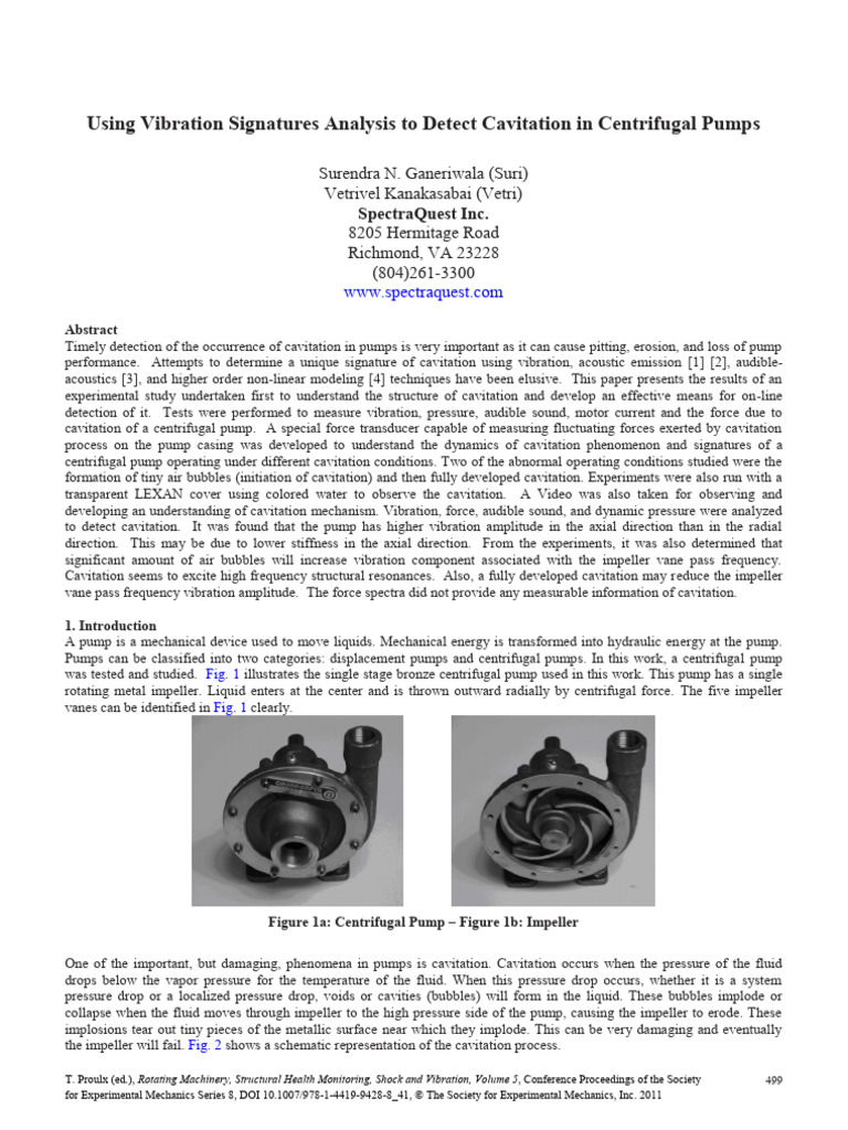 2011 Using Vibration Signatures Analysis To Detect Cavitation In Centrifugal Pumps Pdf Pump