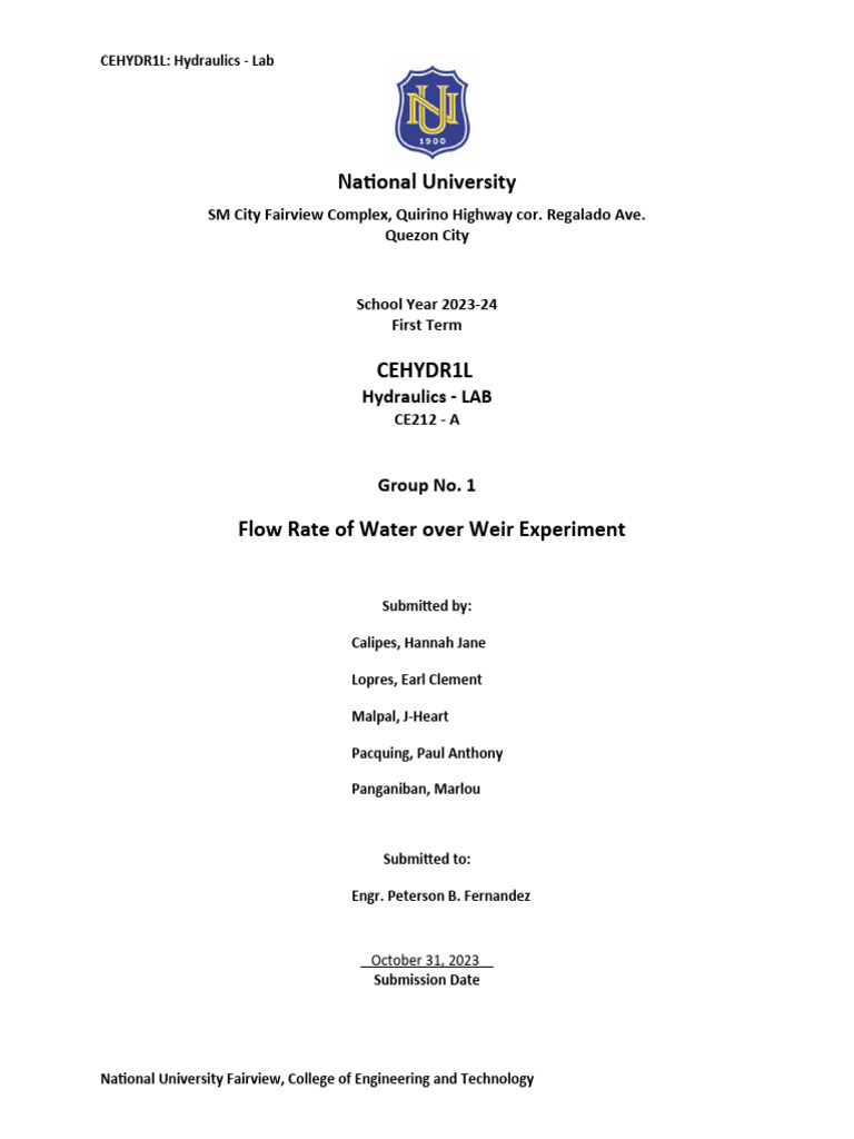 Group 1 Flow Rate of Water Over Weir Experiment REVISED | Download Free ...