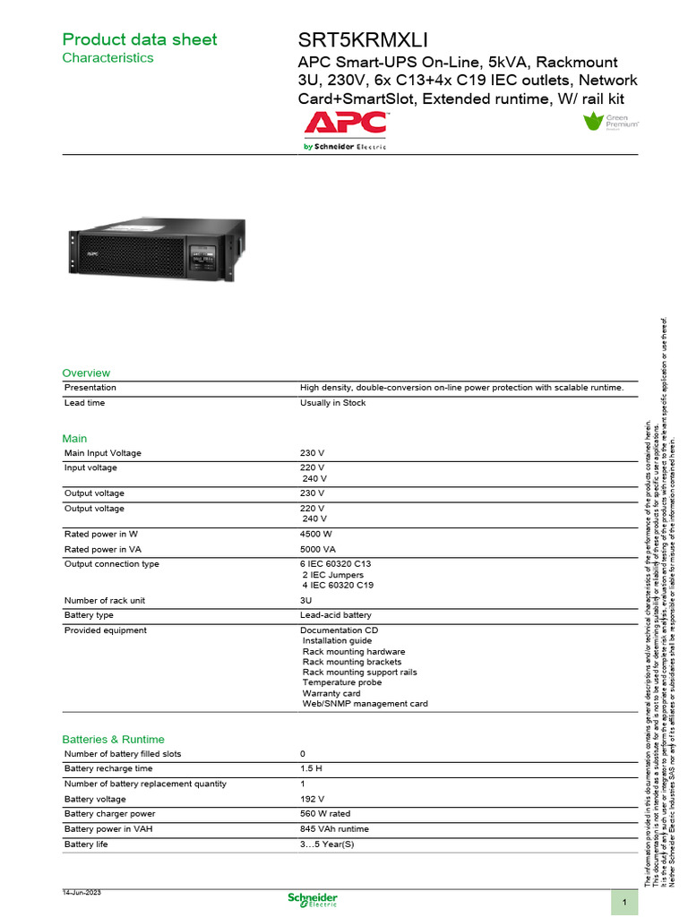 Smart-UPS - SRT5KRMXLI - 5kVA | PDF | Mains Electricity | Rechargeable ...
