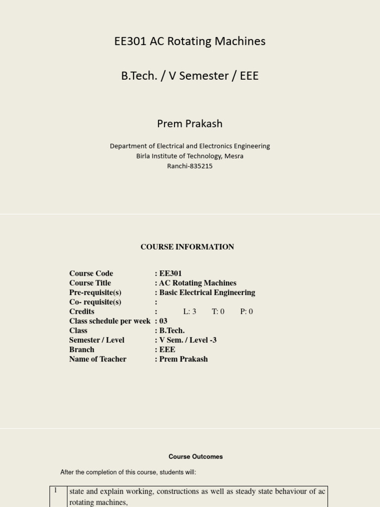 EE301 AC Rotating Machines Lecture Note | PDF | Electric Motor ...