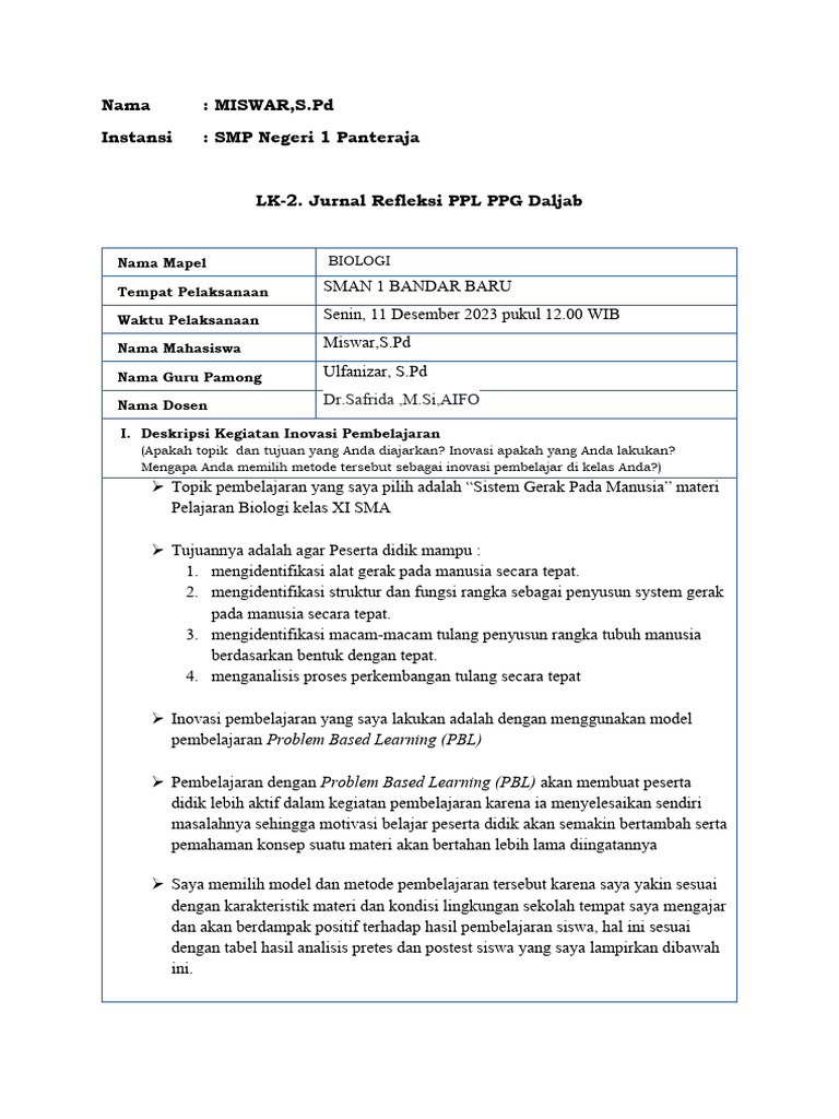 LK.2 Jurnal Refleksi PPL 1 | PDF