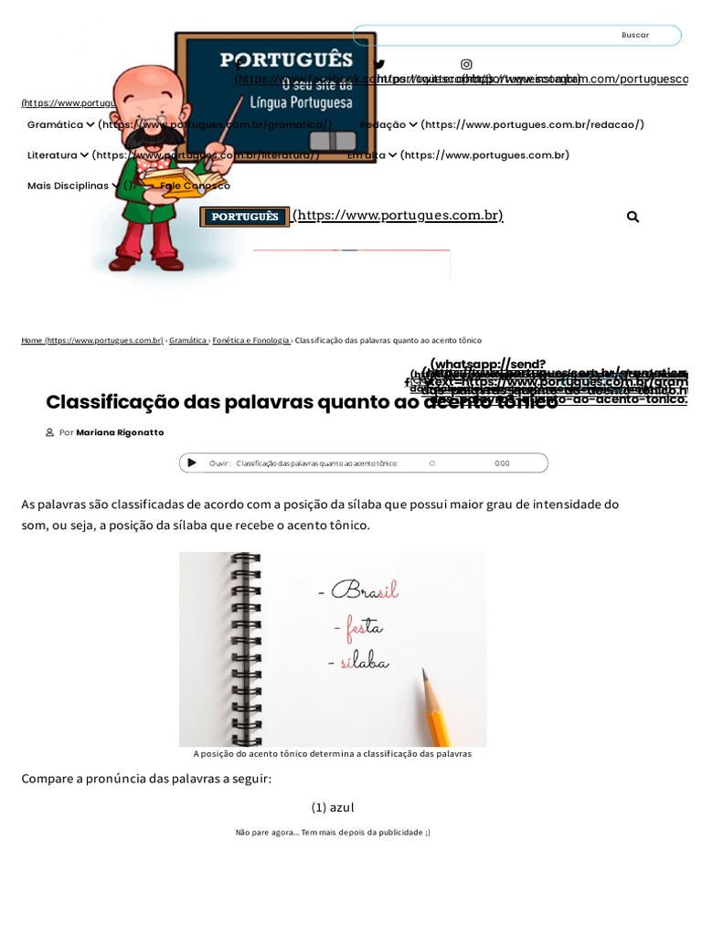 Classificação das Palavras por Acento Tônico | PDF | Estresse ...