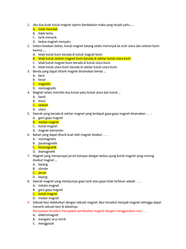 Soal Latihan Ipa Kelas 6 Magnet | PDF
