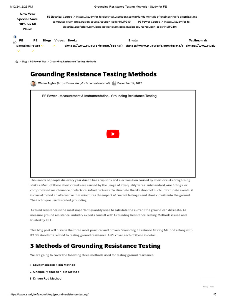 Grounding Resistance Testing Methods - Study for FE | PDF | Electrical ...