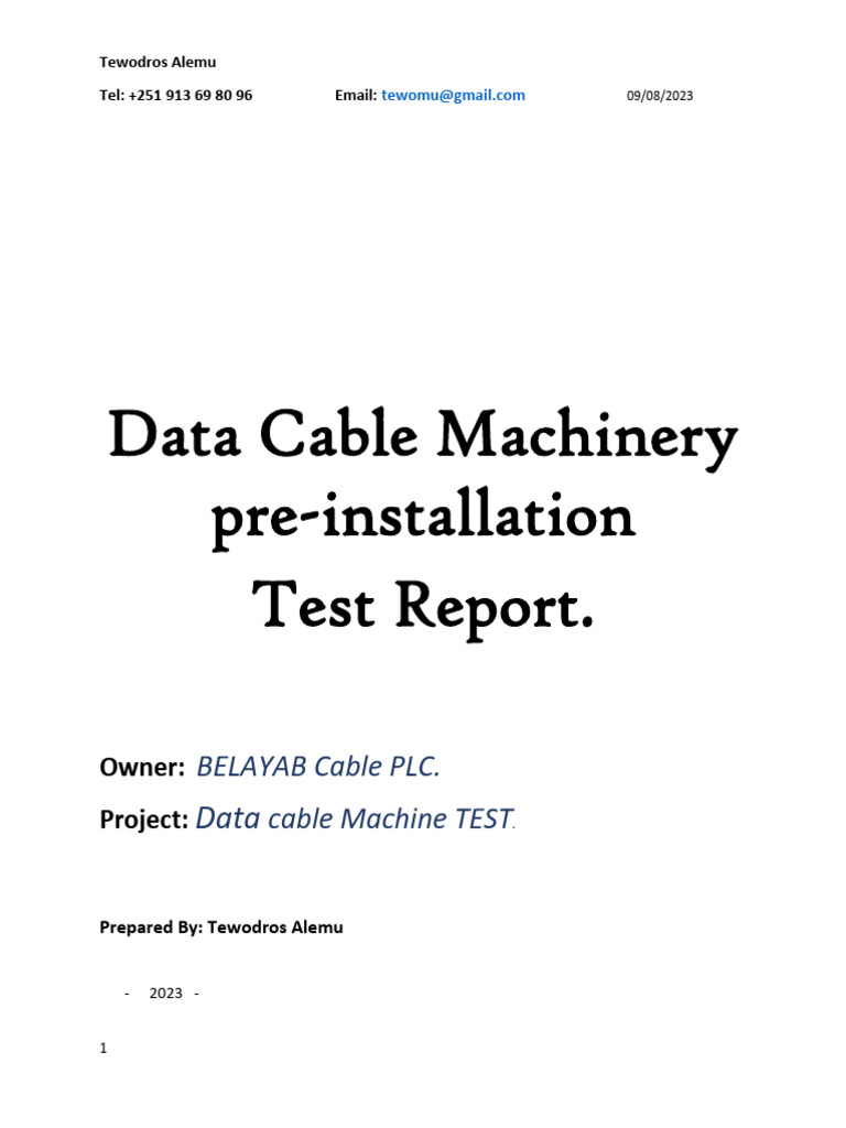 Data Cable Machinery Pre Installation Test Report #2 | PDF | Switch ...