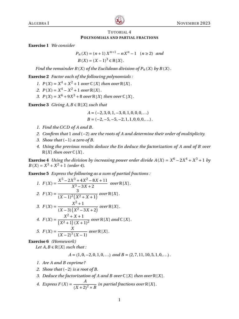 Polynomials and Partial Fractions Tutorial | PDF | Factorization ...