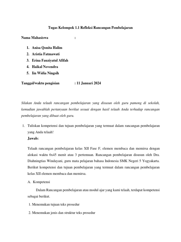 Telaah Rancangan Pembelajaran Teks Prosedur | PDF | Karier ...