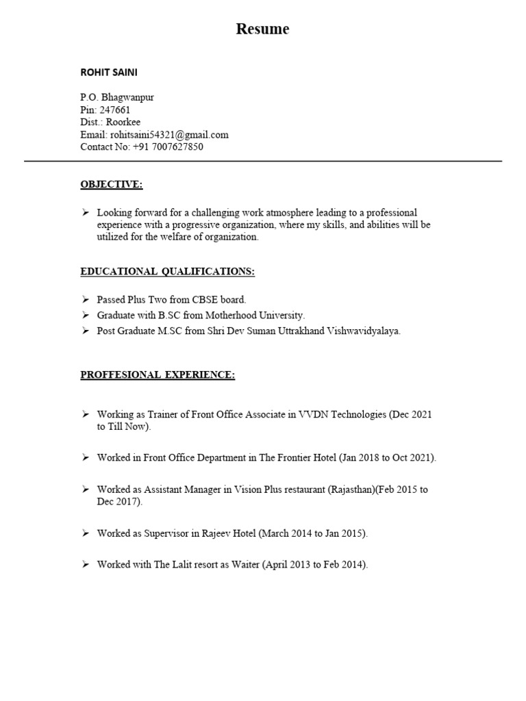 Resume: Rohit Saini | Download Free PDF | Business