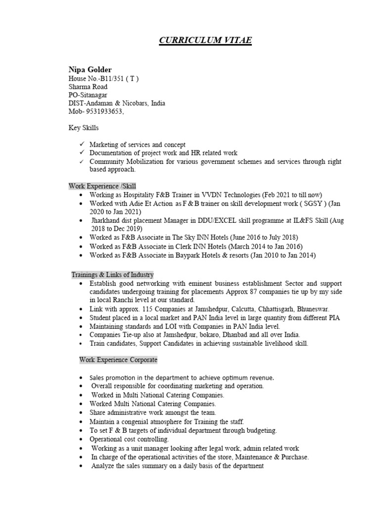 Curriculum Vitae: Nipa Golder | PDF