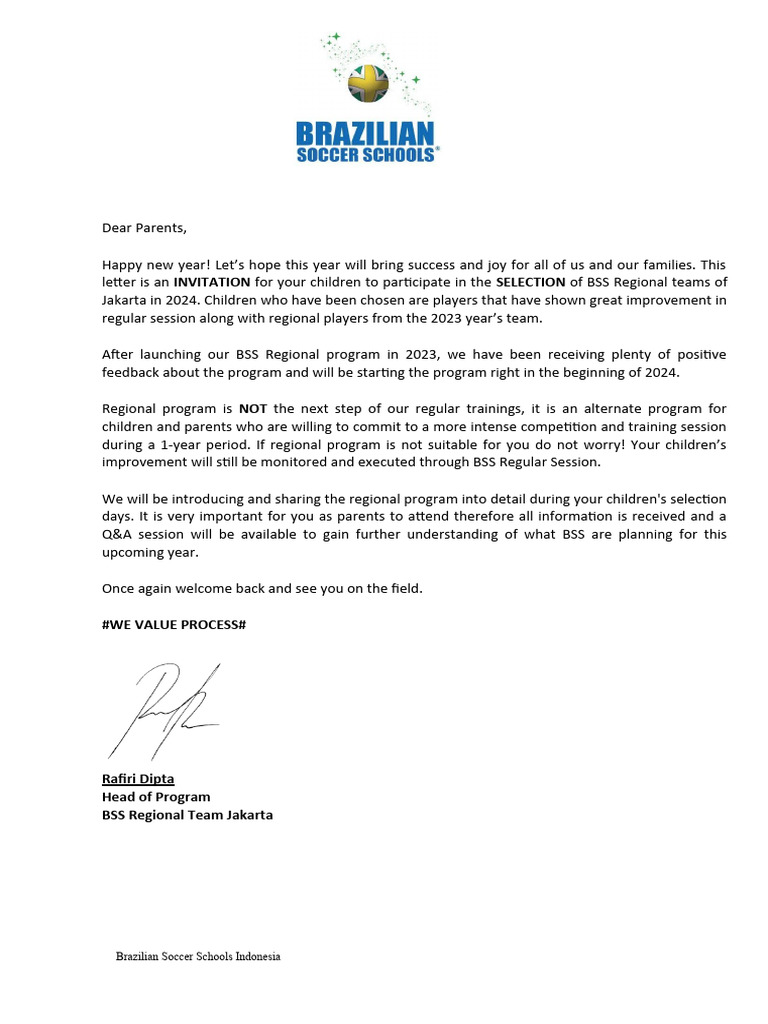 Invitation BSS Jakarta Regional Team - U8 2024 | PDF