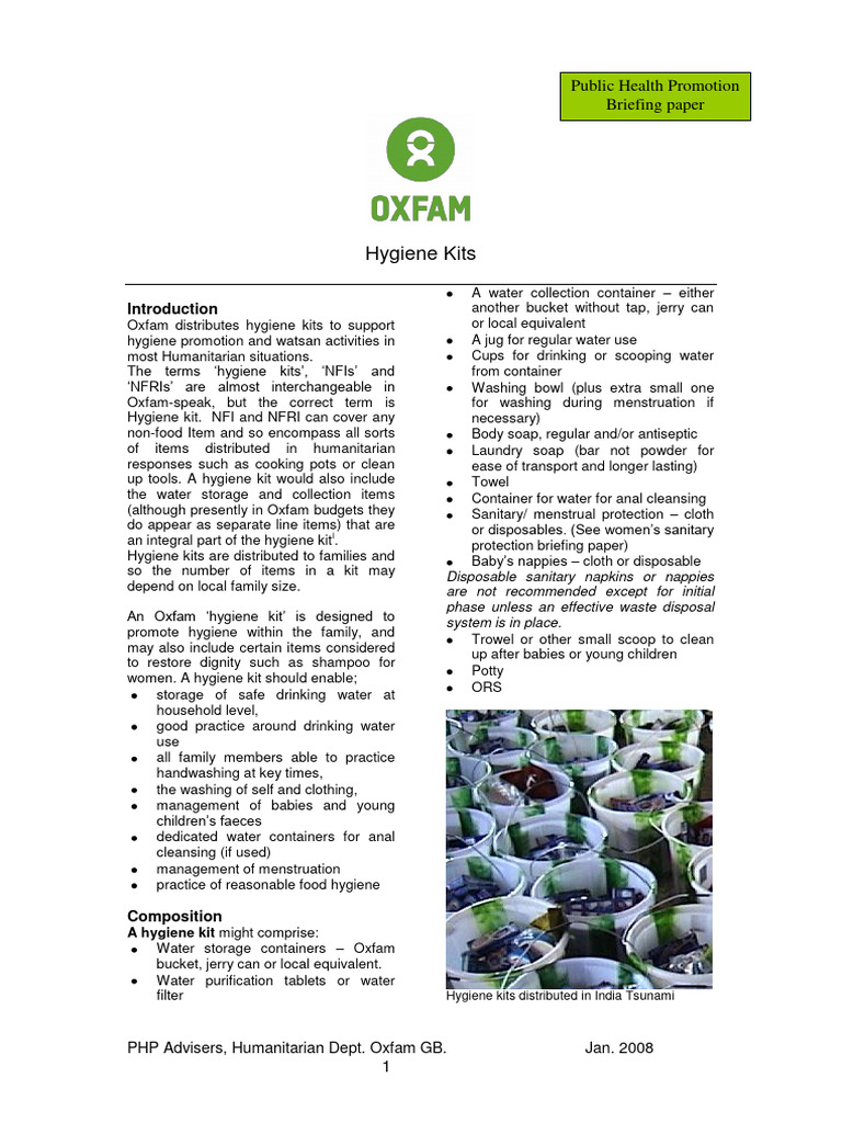Ref B.6 OGB Briefing Paper - Hygiene Kits 2008 | PDF | Hygiene | Public ...