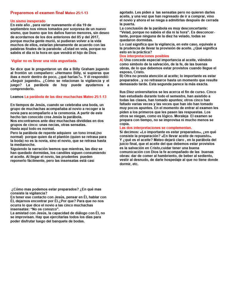 Preparemos El Examen Final Mateo 25 | PDF | Parábolas de Jesús
