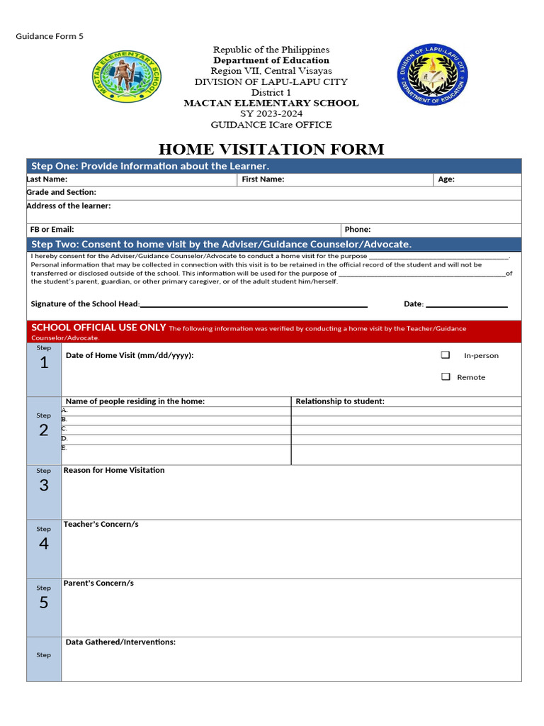 GF 5 Home Visitation Form 1 | Download Free PDF | Learning | Cognition