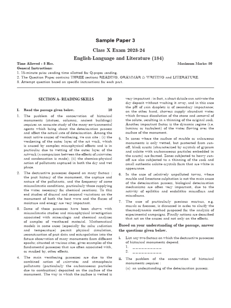EN Sample Paper 3 Unsolved | PDF | Earth Sciences | Nature
