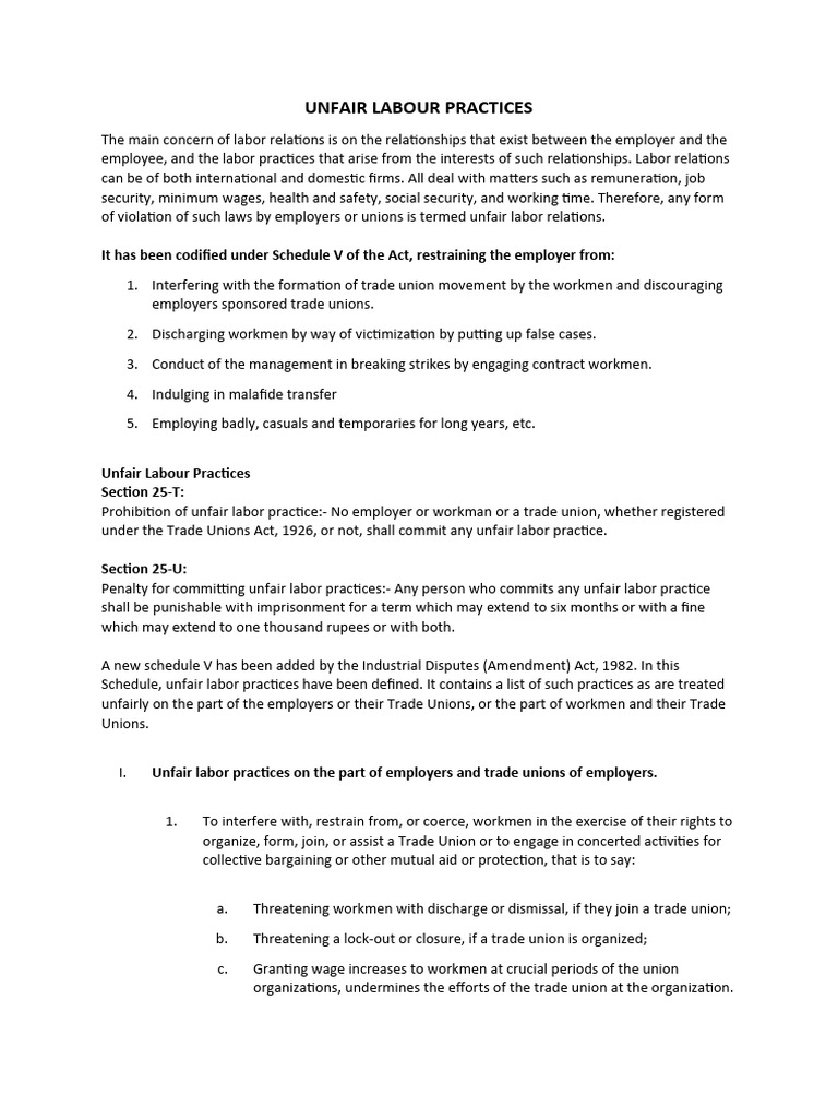 Unfair Labour Practices & Closure | PDF | Labour Law | Labour Economics