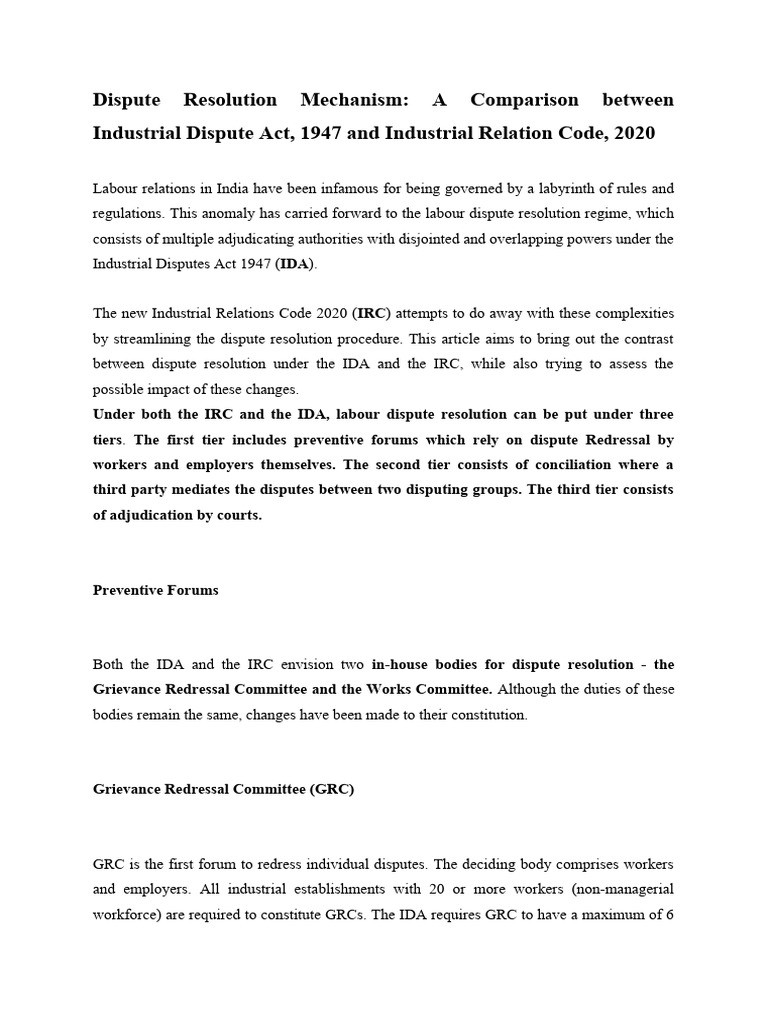 Industrial Dispute Resolution Mechanism (Unit IV) | PDF | Tribunal ...