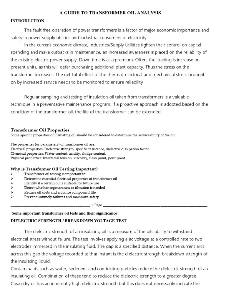 Transformer Oil Analysis Guide | PDF | Electrical Breakdown | Transformer