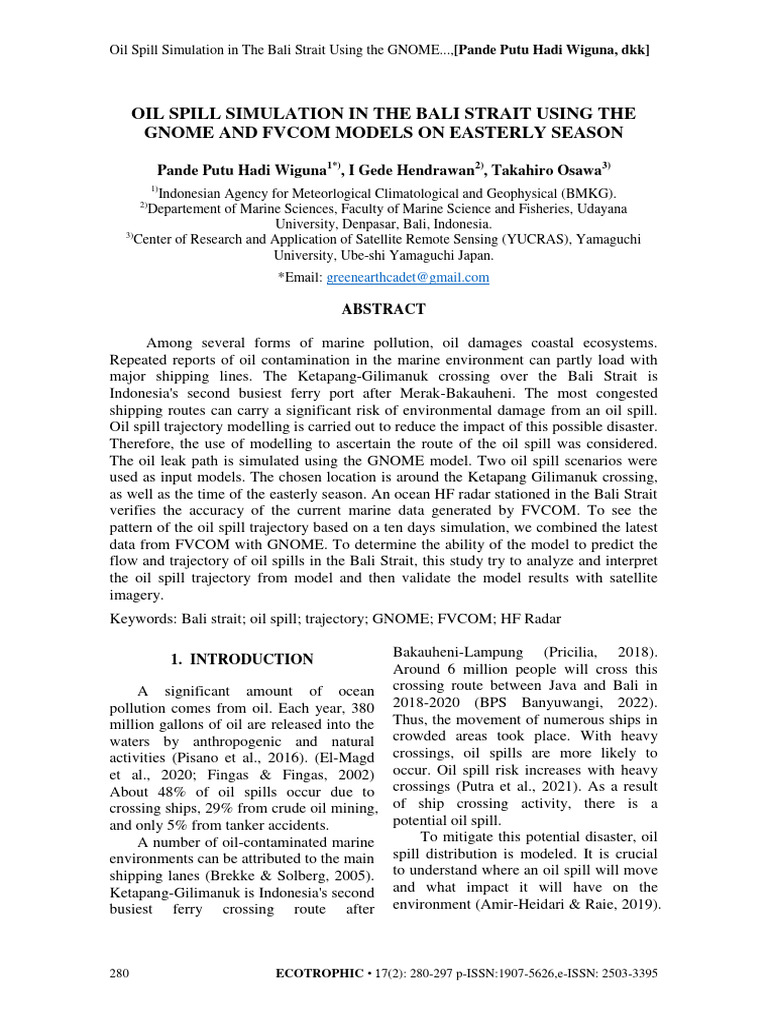 Oil Spill Simulation In The Bali Strait Using The Pdf Oil Spill Simulation