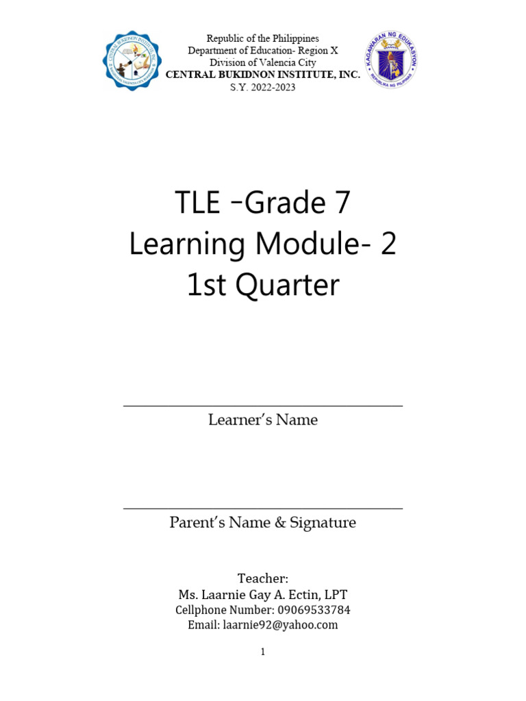 Tle7 Q1M2 | PDF | Nail (Anatomy) | Personal Protective Equipment