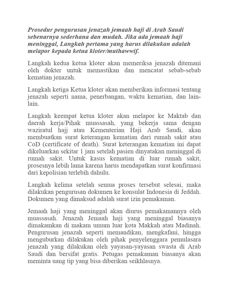 Prosedur Pengurusan Jenazah Jemaah Haji Di Arab Saudi Sebenarnya ... Prosedur Pengurusan Jenazah Jemaah Haji Di Arab Saudi Sebenarnya ...
