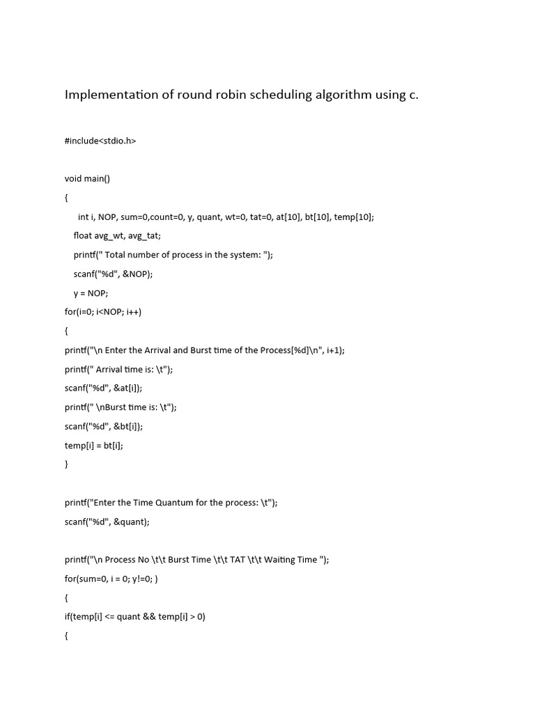 Implementation Of Round Robin Scheduling Algorithm Using C Pdf