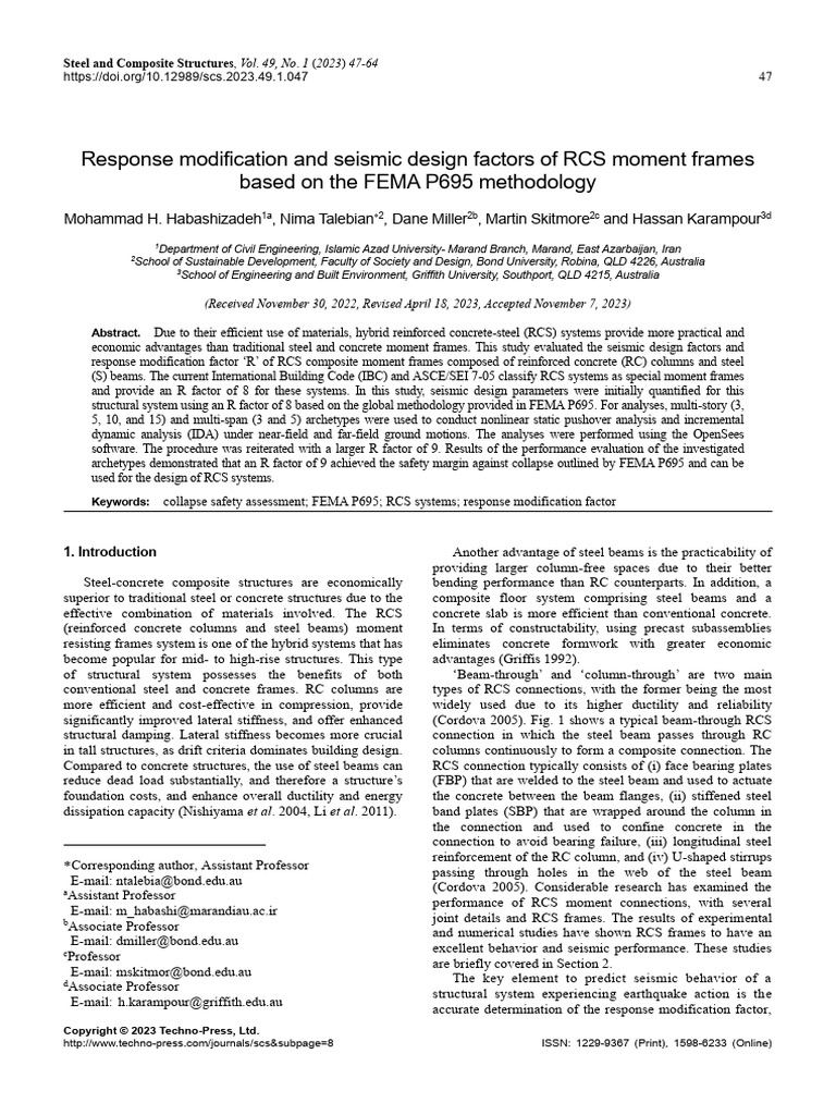 Response Modification And Seismic Design Factors Of Rcs Moment Frames Based On The Fema P695