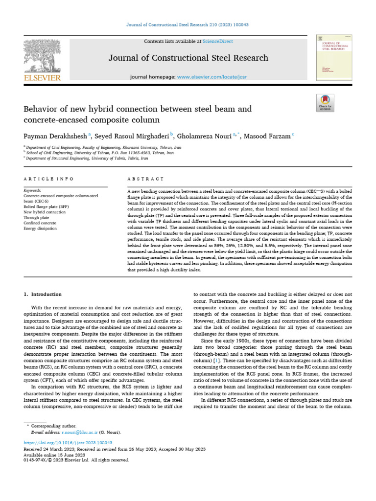 Behavior Of New Hybrid Connection Between Steel Beam And Concrete Encased Composite Column 2023