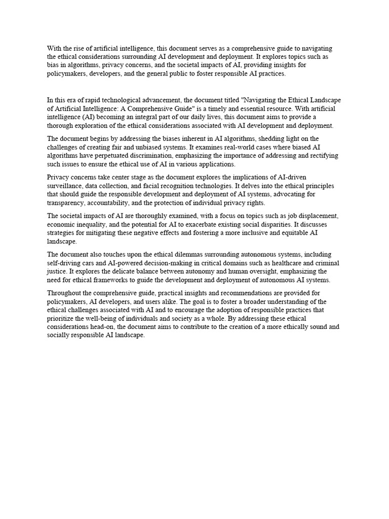 Navigating The Ethical Landscape of Artificial Intelligence A ...