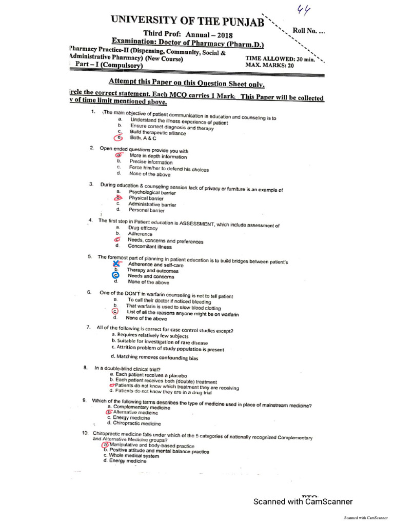 Dispensing & Community Pharmacy Past Papers MCQs | PDF