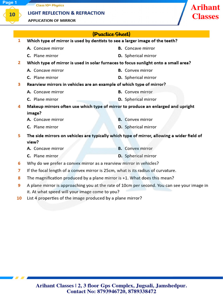 Applications of Mirrors in Physics | PDF | Home & Garden | Science ...