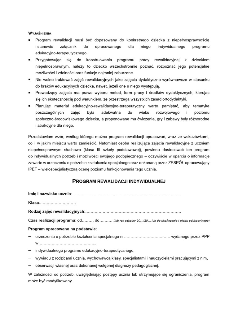 Program Rewalidacji Indywidualnej | PDF