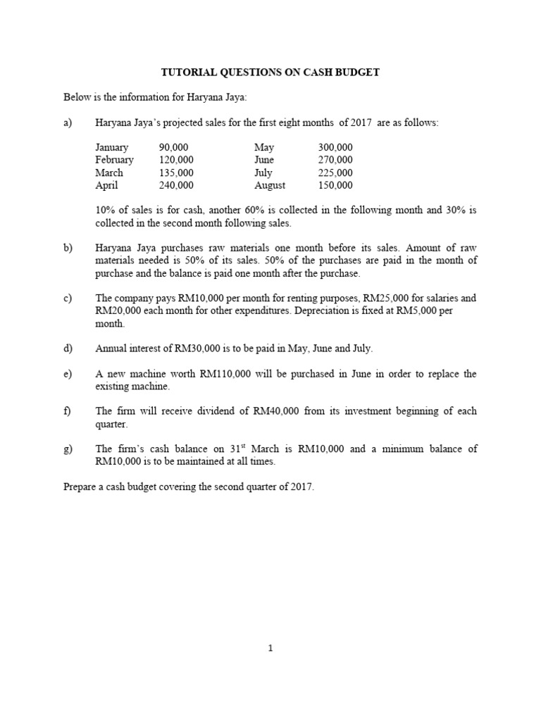 2 Tutorial Question and Answer On Cash Budget | PDF | Dividend ...