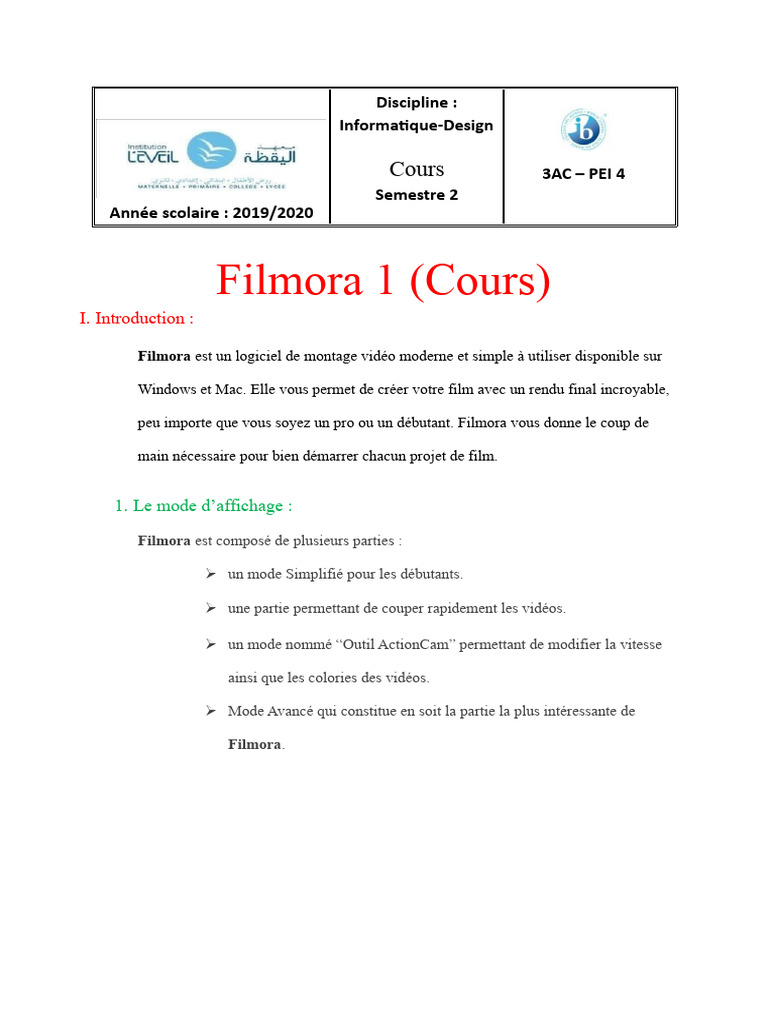 Filmora 1 (Cours) | PDF | Fichier informatique | Interface graphique