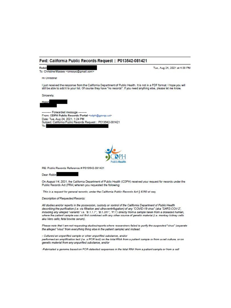 California Dept Public Health P013542 081421 Redacted | PDF | Information
