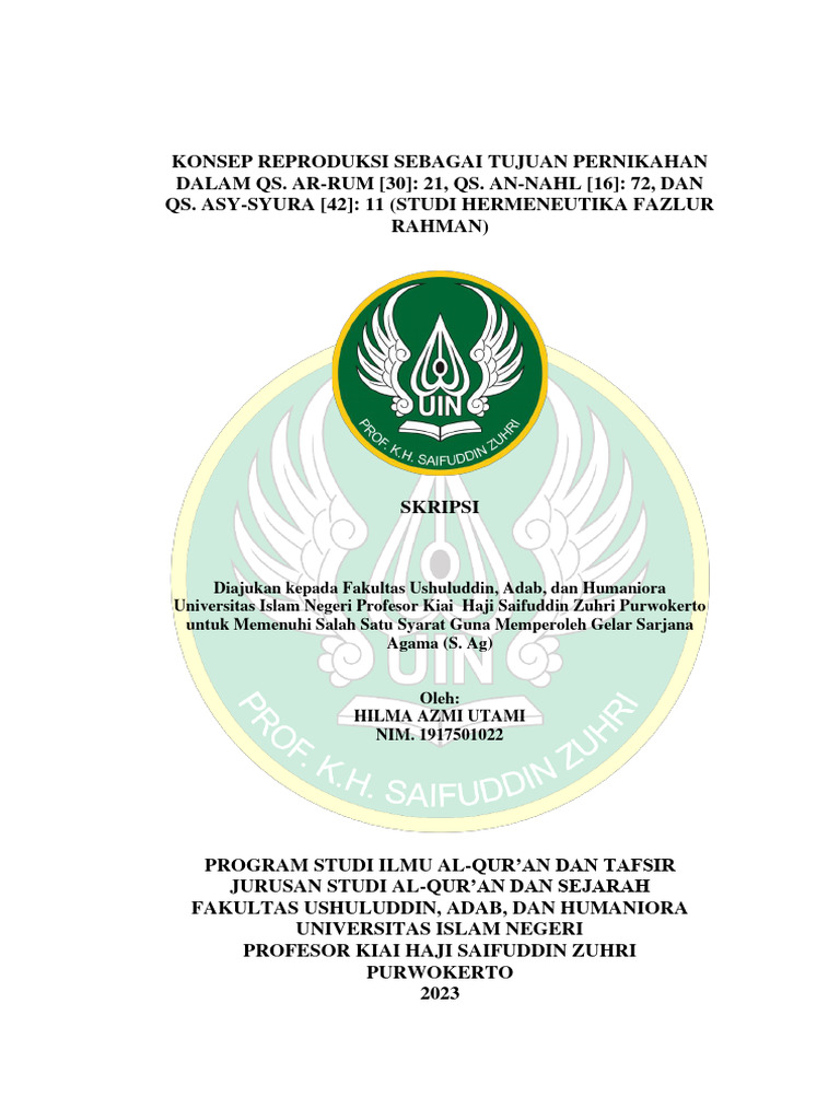 Hilma Azmi Utami - Konsep Reproduksi Sebagai Tujuan Pernikahan Dalam Qs ... Hilma Azmi Utami - Konsep Reproduksi Sebagai Tujuan Pernikahan Dalam Qs ...