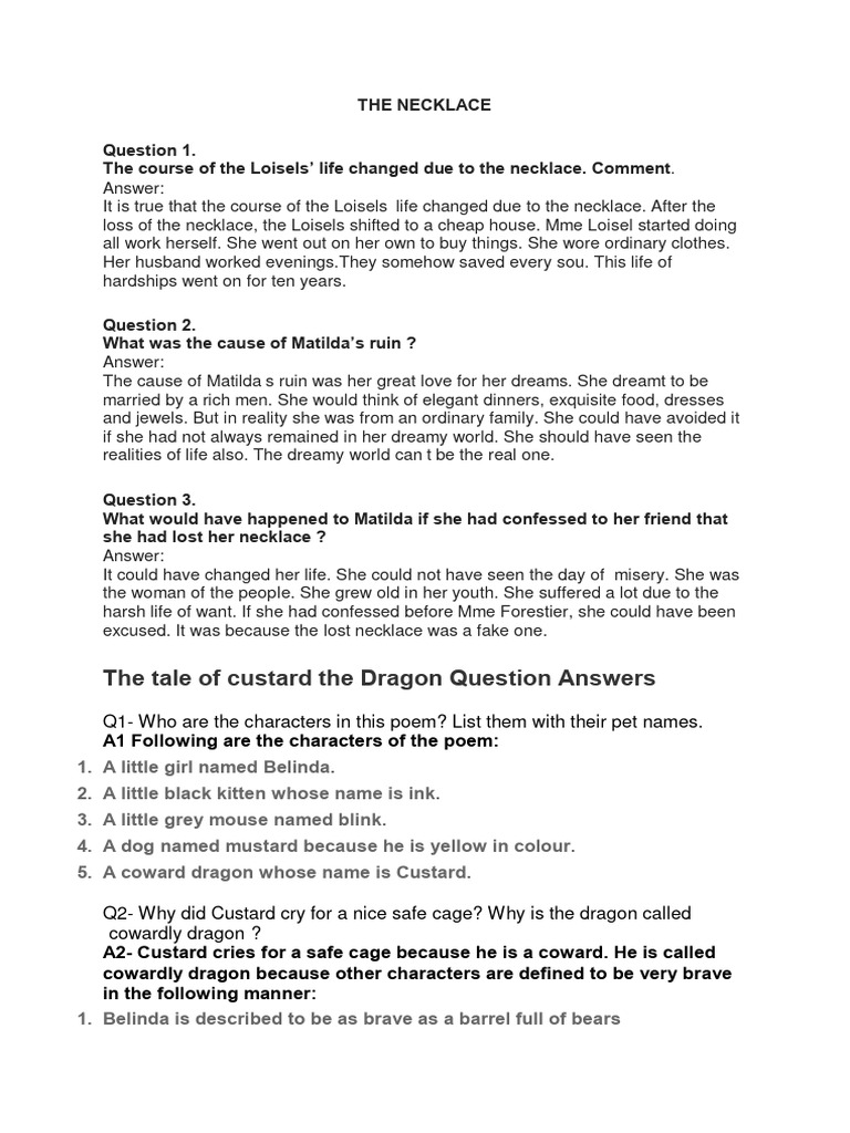 Notes On The Necklace and The Tale of Custard Dragon | PDF | Poetry