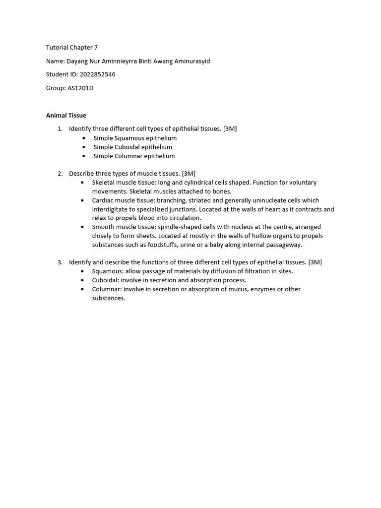 Tutorial Chapter 7 Pdf Tissue Biology Epithelium