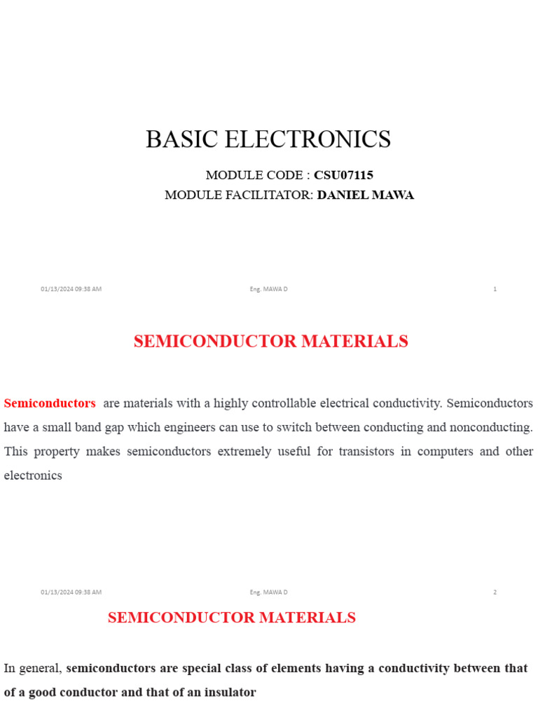 Basic Electronics 1 | PDF | Semiconductors | Doping (Semiconductor)