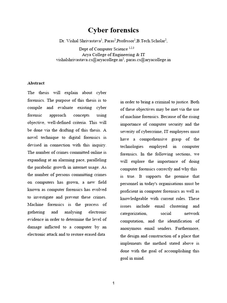 (Paras - 19EARCS737) Cyber Forensics | PDF | Computer Forensics | Security