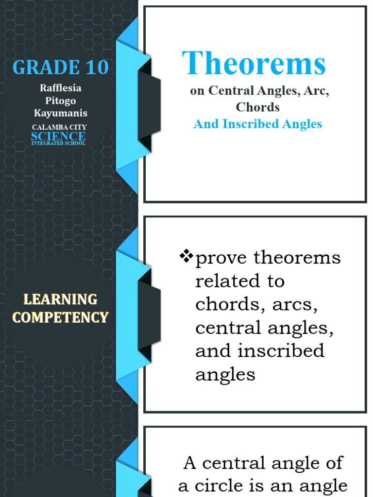 Theorems On Central Angle | PDF | Circle | Angle