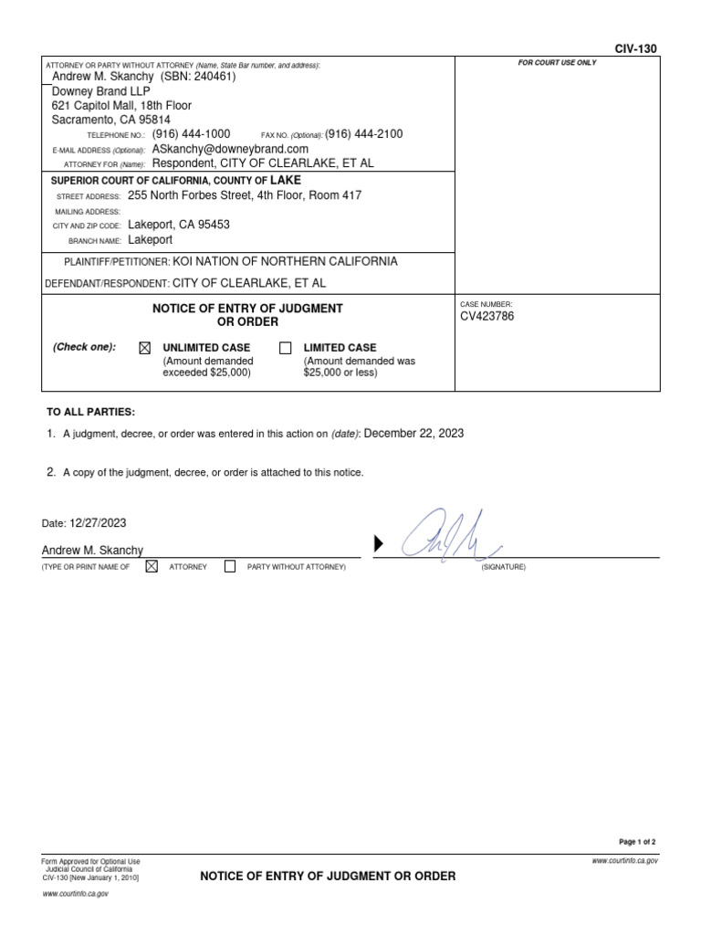 2023-12-27 - Notice of Entry of Judgement (4041580.1) | PDF | United ...
