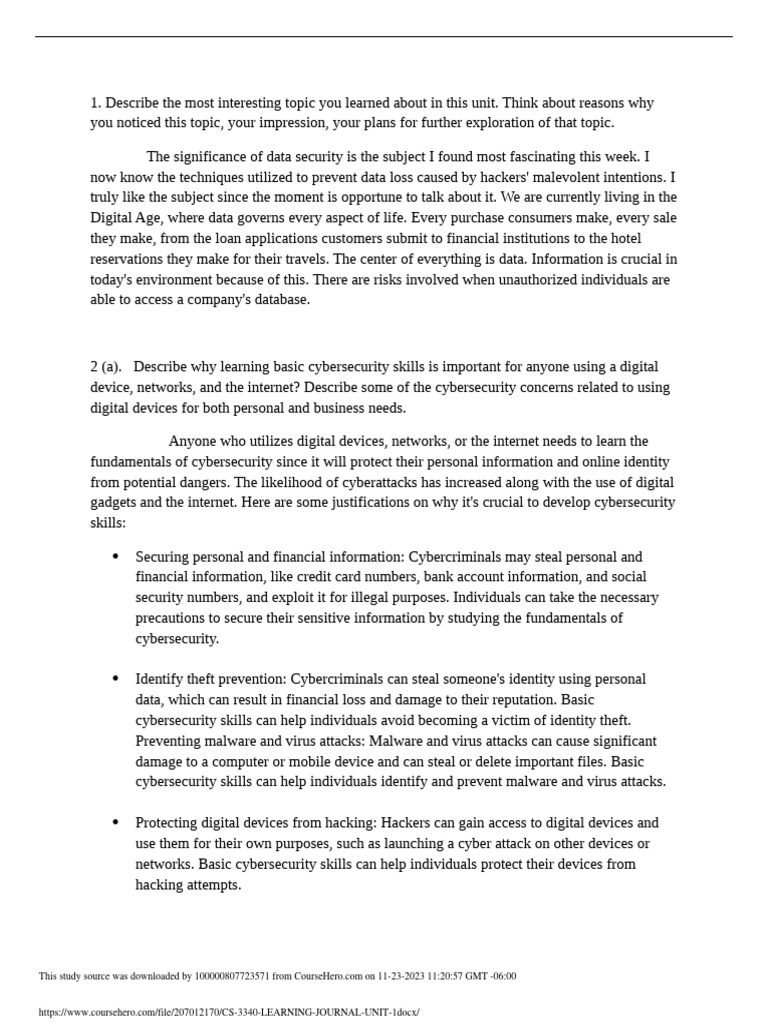 Cs 3340 Learning Journal Unit 1 Docx Sy Pdf Security Computer Security
