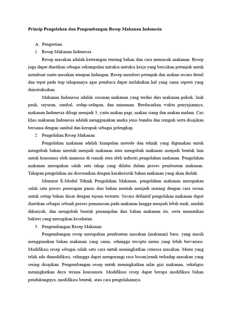 MATERI Prinsip Pengolahan Dan Pengembangan Resep Makanan Indonesia | PDF