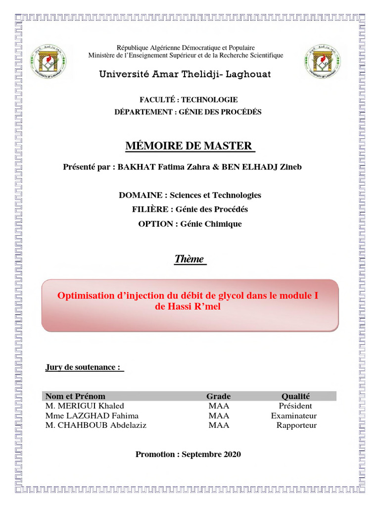 PFE Master Bakhat & Benelhadj | PDF | Chimie | Matériaux