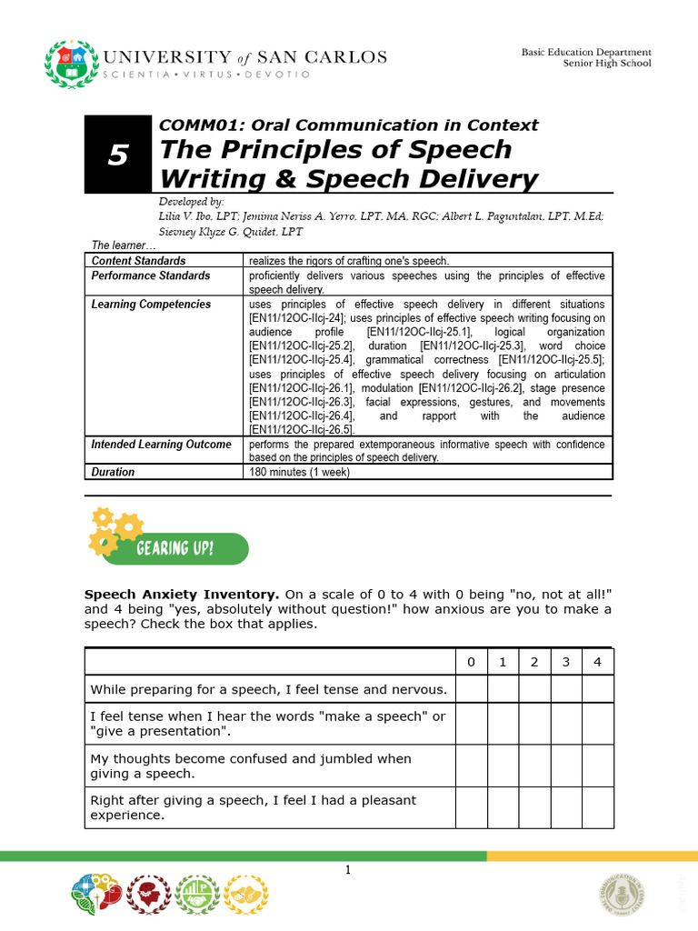 Principles of Speech Writing and Delivery | PDF | Public Speaking ...