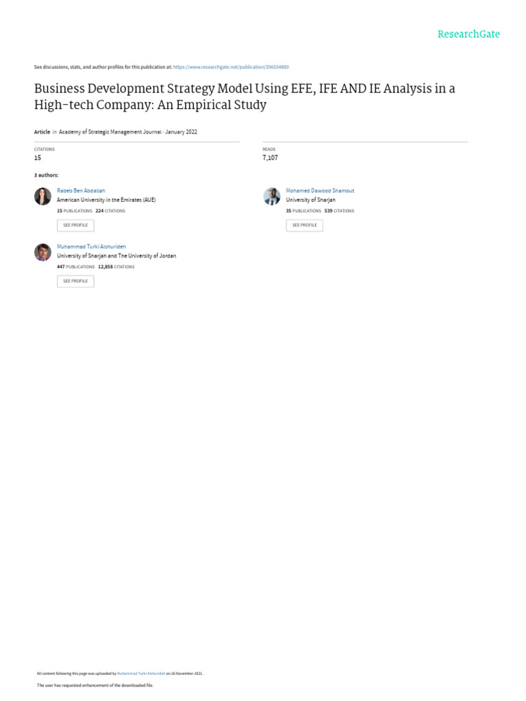Business Development Strategy Model Using Efe Ife and Ie Analysis in A ...