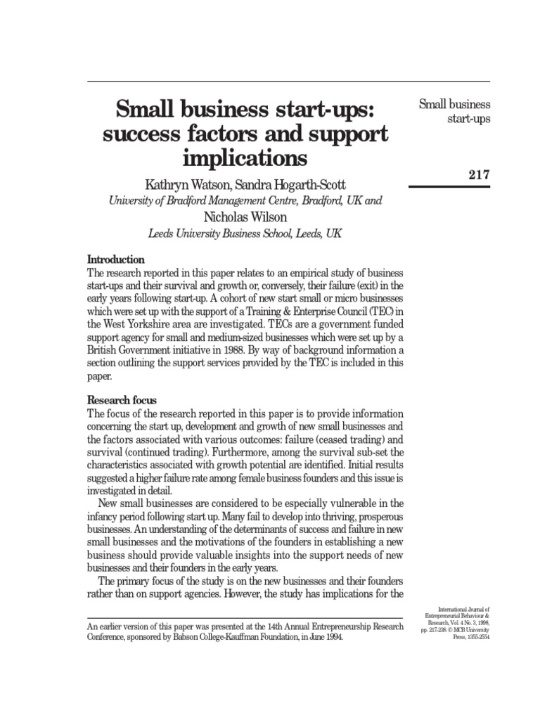 Small Business Start Ups Success Factors | PDF | Entrepreneurship | Survey Methodology