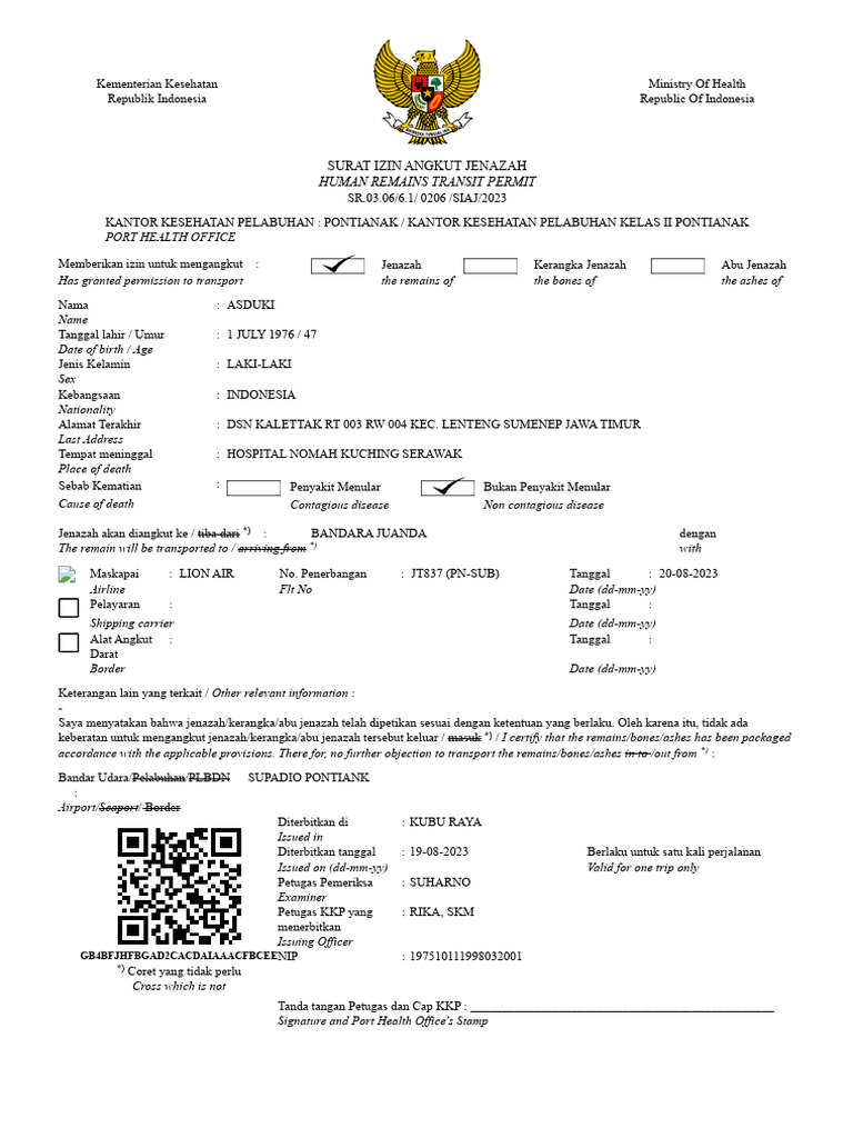 Izin Lalu Lintas Jenazah An ASDUKI 19082023 | PDF