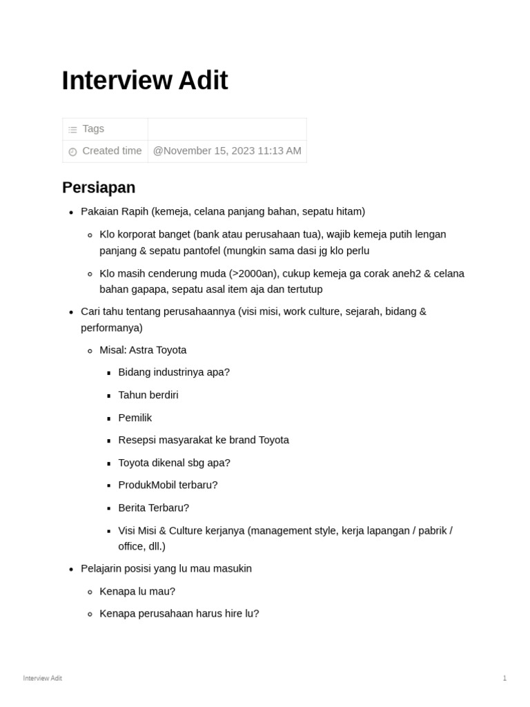 Interview Adit | PDF | Bisnis | Pengembangan Diri